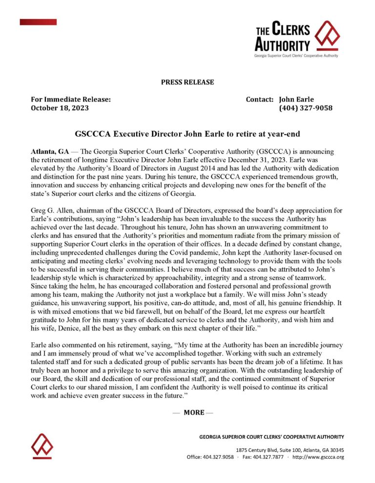 GSCCCA Executive Director John Earle to retire at year-end – Frances B ...